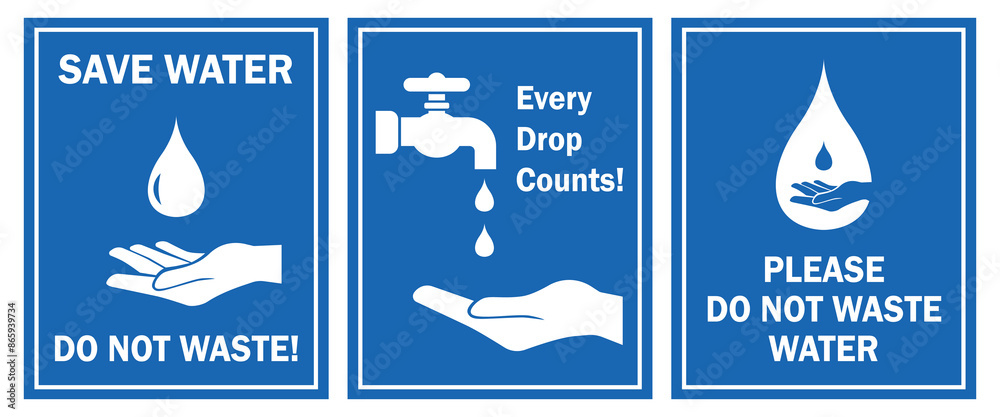 do not waste water symbol set hand try to conserve water sign save ...