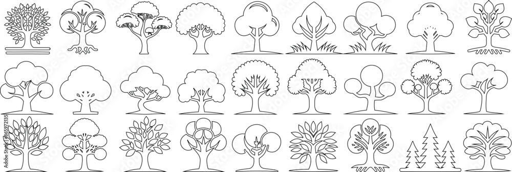 tree line illustration set, unique tree designs vector art. Perfect for ...