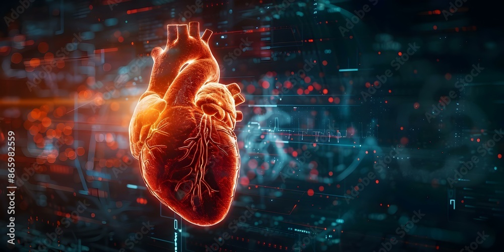 Futuristic background with infrared medical imaging of human heart ...