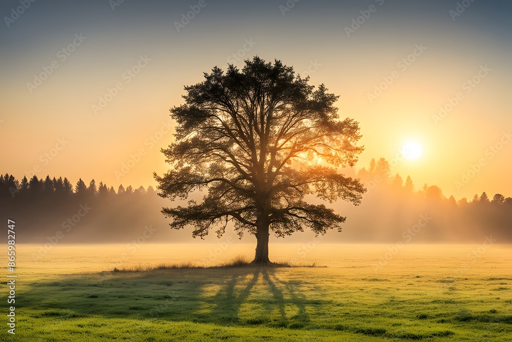 sunrise and alone tree in a land 4k desktop wallpaper Stock Photo ...