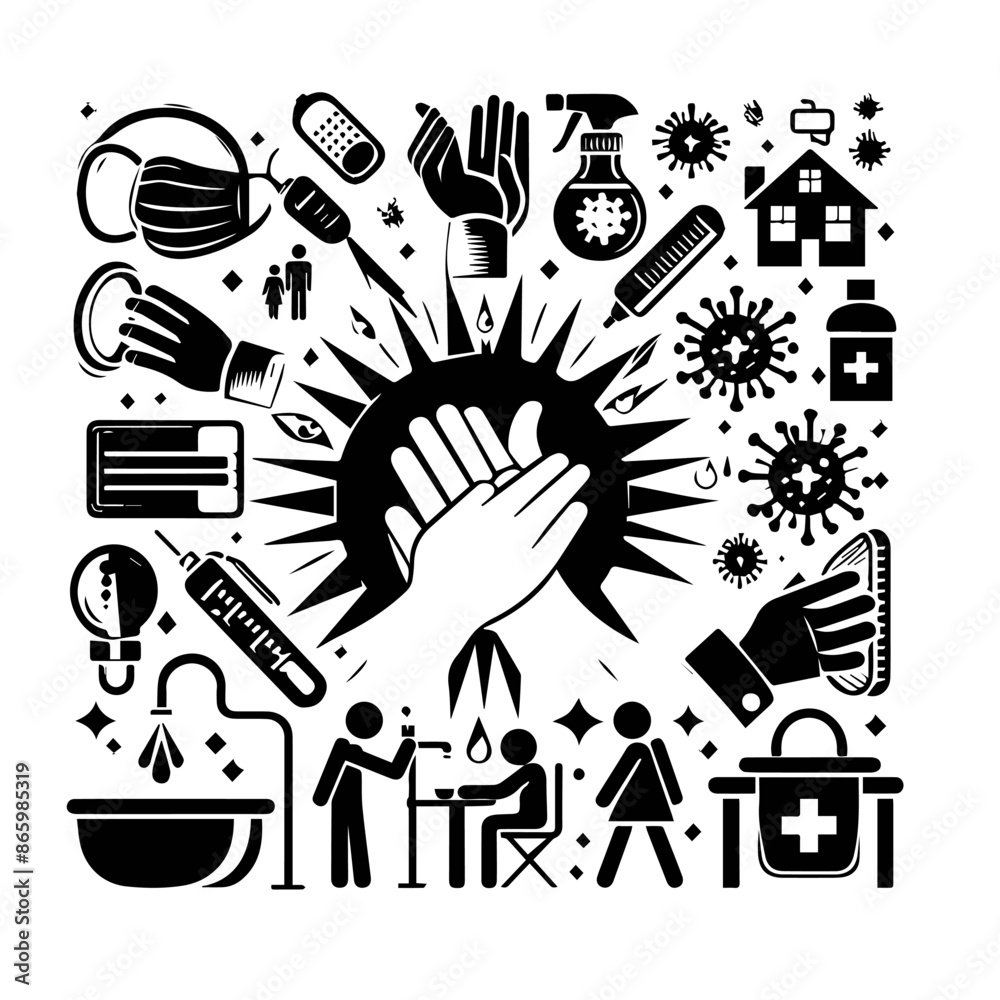 minimal line art design promoting school safety and health measures ...