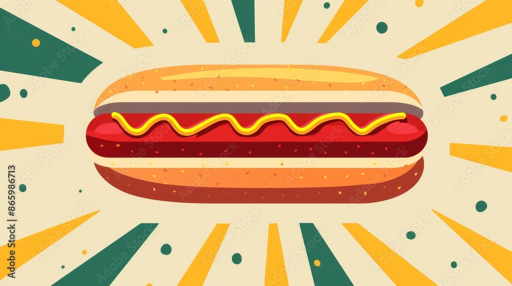 Retro National Hotdog Day poster, classic hotdog illustration, bright ...