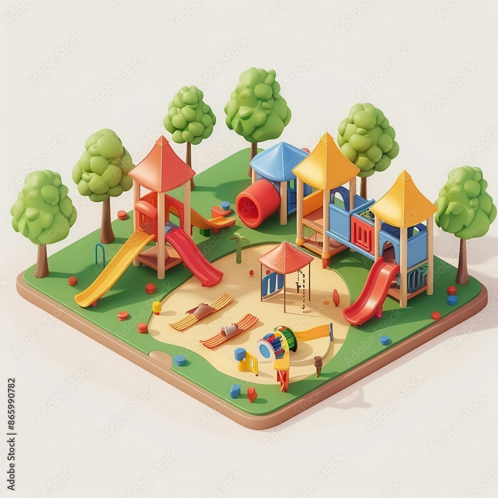 Isometric 3D playground sandbox flat design, front view, classic ...