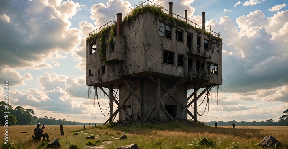 abandoned overgrown house home ruins. post apocalyptic dystopian ...