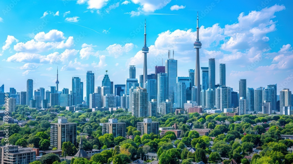Toronto skyline with the iconic CN Tower, featuring modern skyscrapers ...