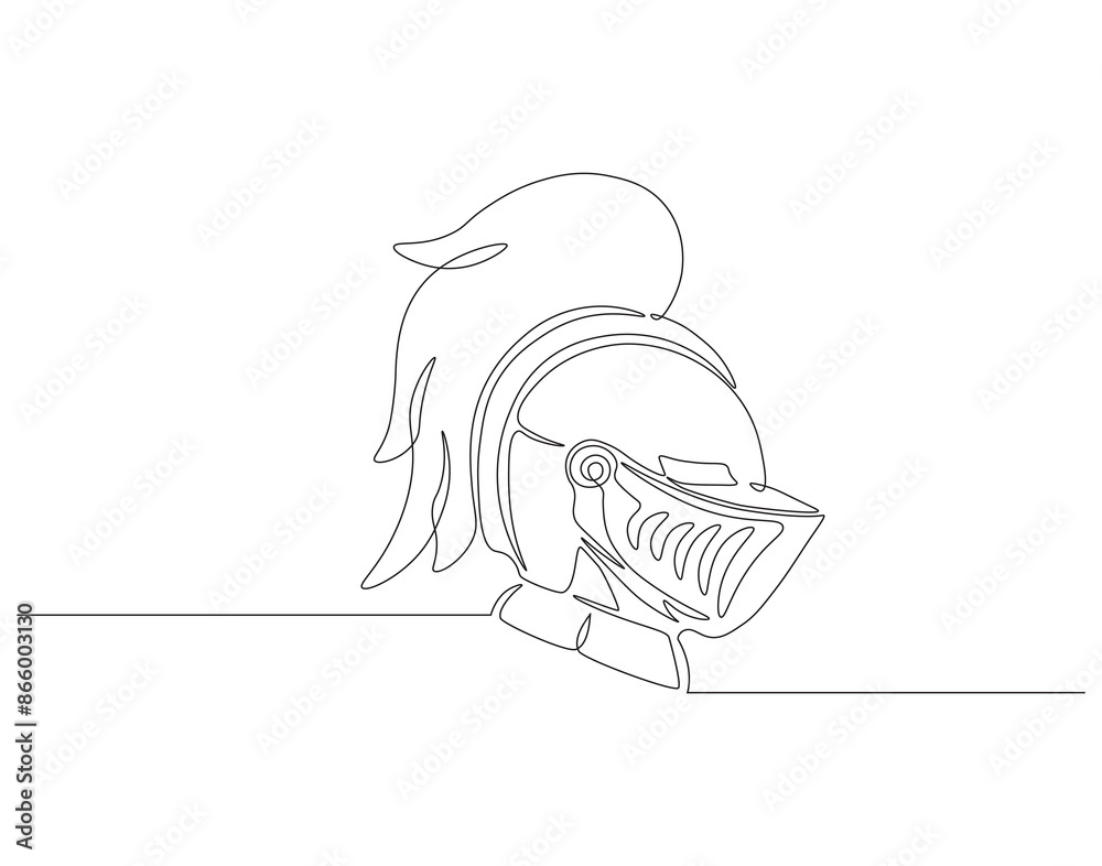 Continuous one line drawing of roman warrior helmet mask. One line ...