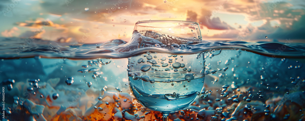 Underwater View: A glass of water viewed from underwater, with bubbles ...
