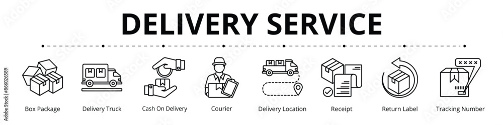Delivery Service Line Banner Web Icon Set Vector Illustration, Box ...