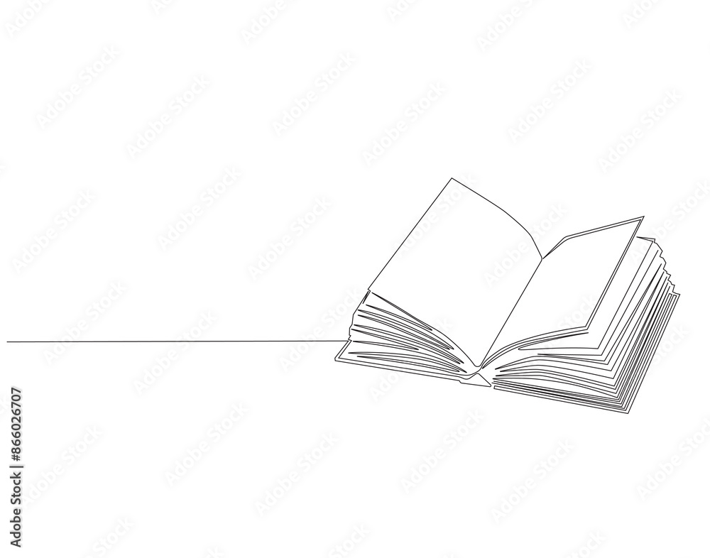 Continuous one line drawing of opened book. One line drawing ...