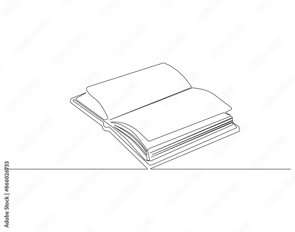 Continuous one line drawing of opened book. One line drawing ...