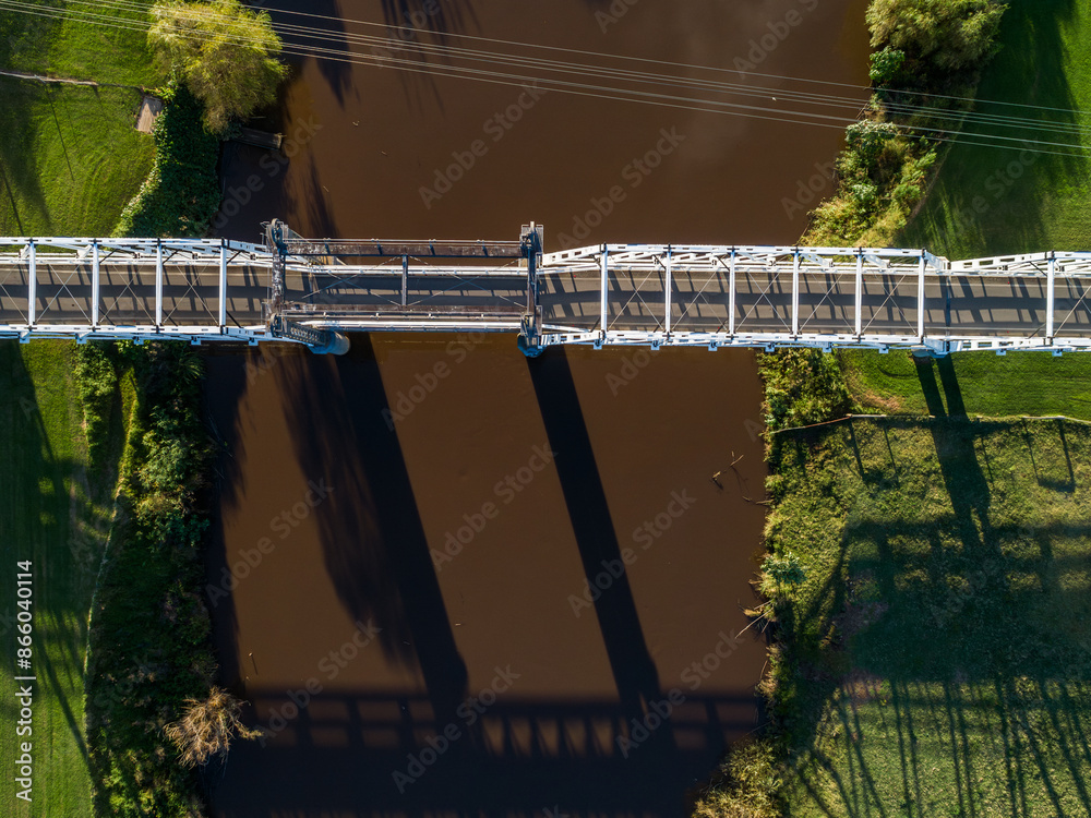 Overhead aerial view of heritage listed overhead-braced timber truss ...