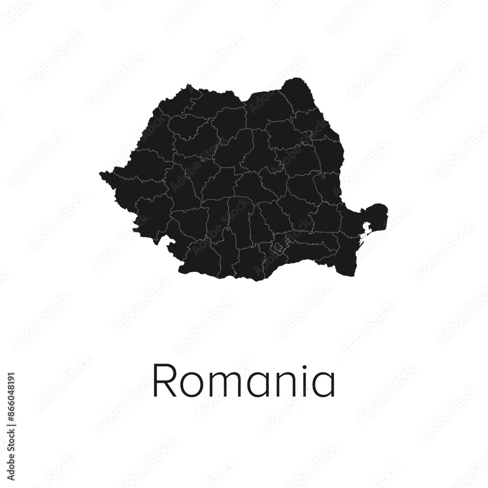 Vetor de Romania Map Vector Illustration - Silhouette, Outline, Romania ...