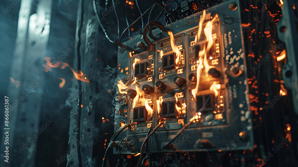 Industrial Electrical panel on fire short circuit , Short circuit and ...
