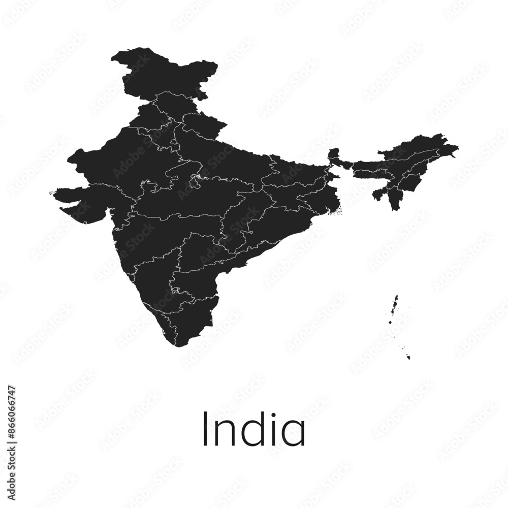 India Map Vector Illustration - Silhouette, Outline, India Travel and ...
