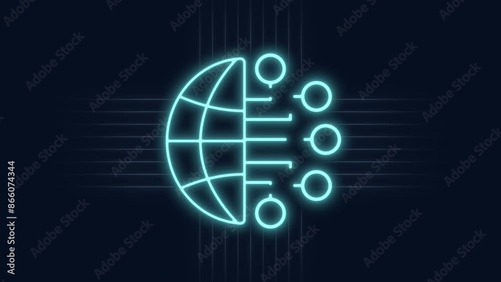 Global network neon animation. Digital business animated icon glow ...