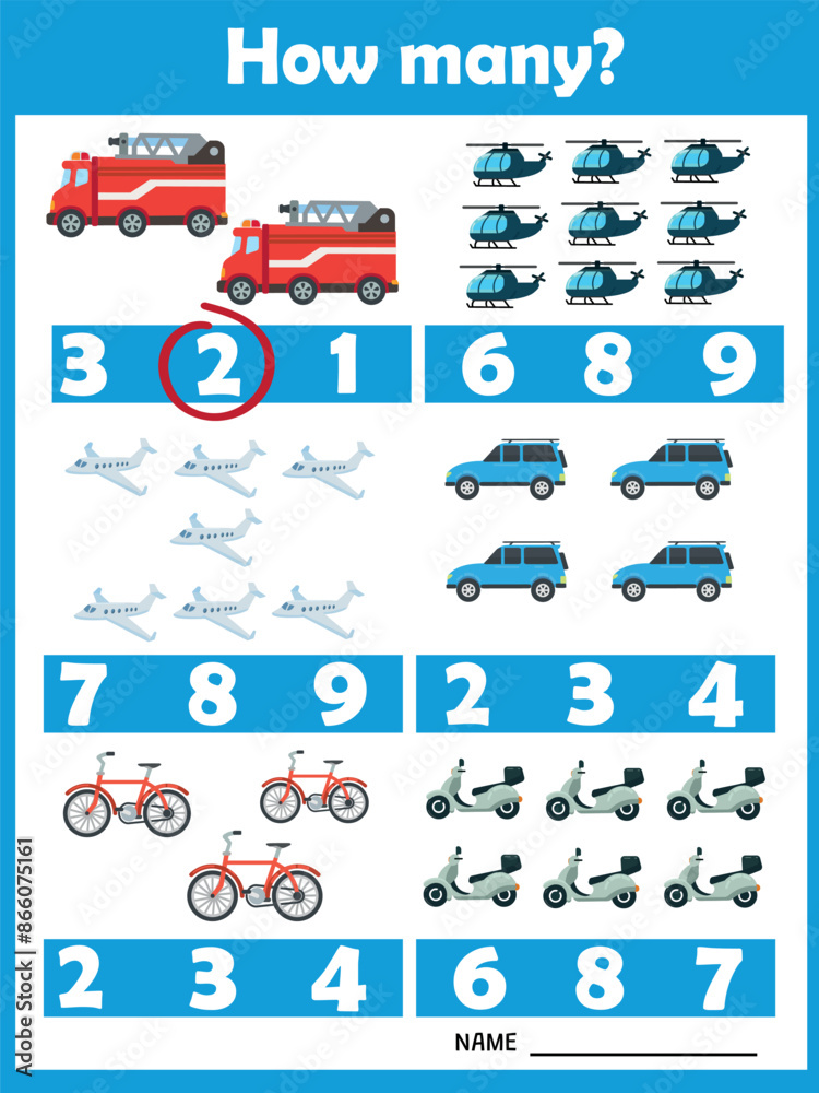 How many? Vehicles. Printable worksheet. Educational game for children ...