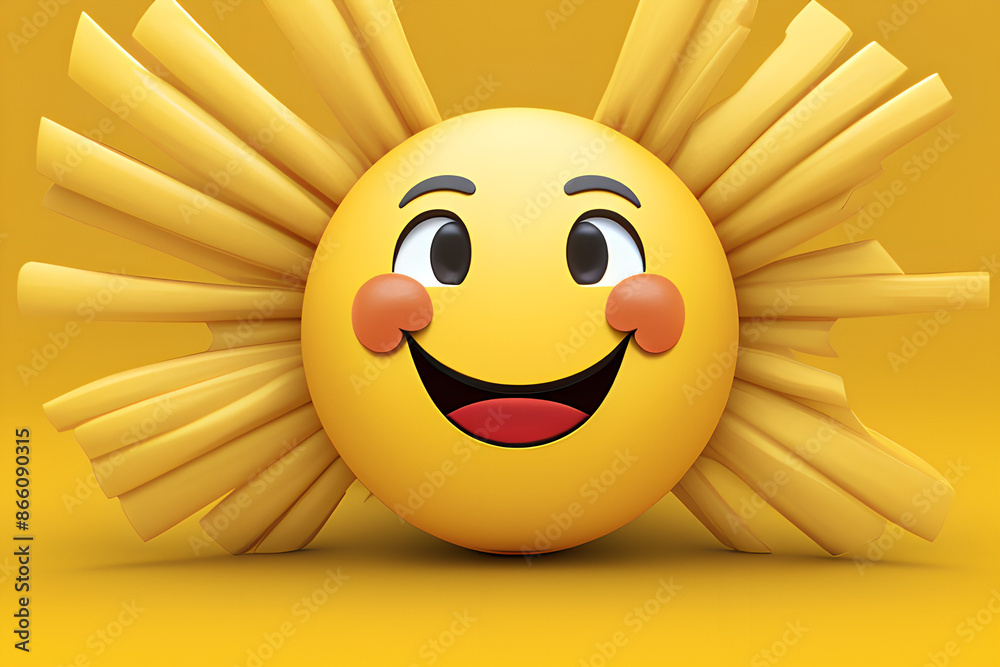 Emoticon with three eyes, smiling, mean, angry, cute, on a yellow ...