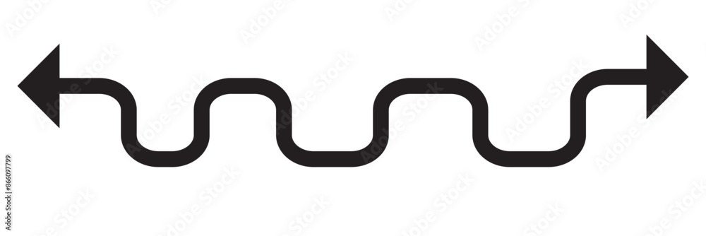 Arrow wavy black vector icon. Simple black arrow vector. Pointer to the ...