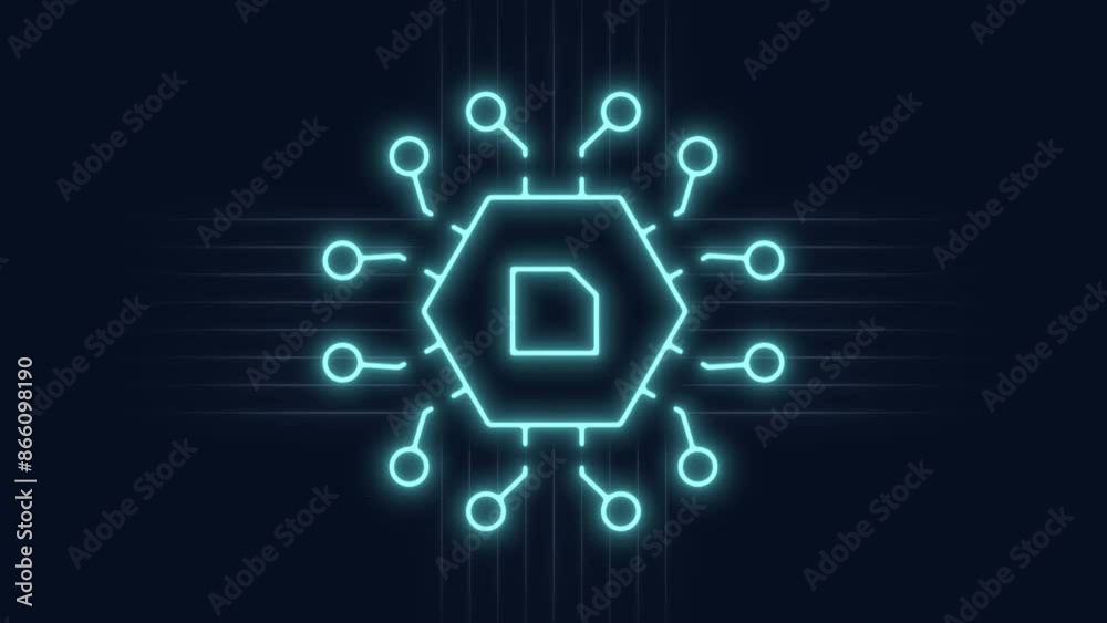 Circuit neon animation. Modern electronics animated icon glow effect. Moving signals. Soldered ...