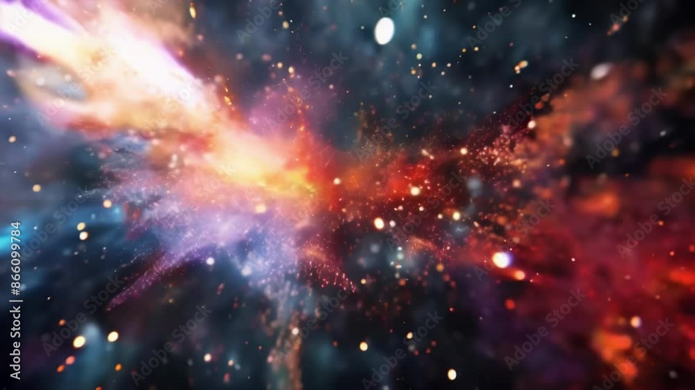 Like fireworks in the night sky bursts of colorful particles light up ...
