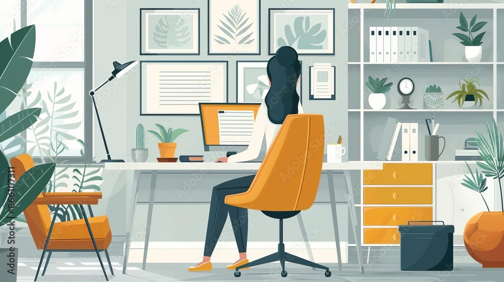 Digital secretary flat design side view, software animation, triadic ...