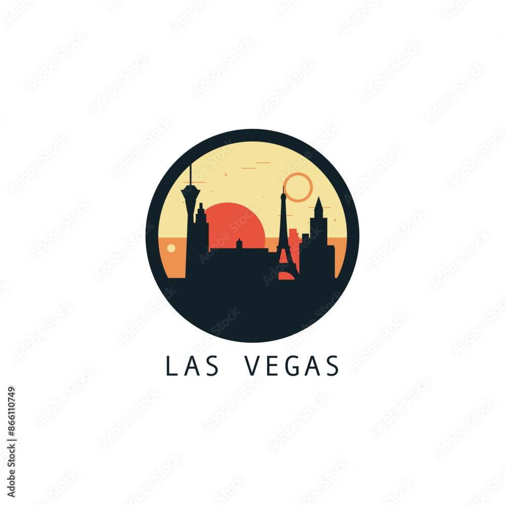 Las Vegas skyline, downtown panorama logo, logotype. USA, Nevada state ...