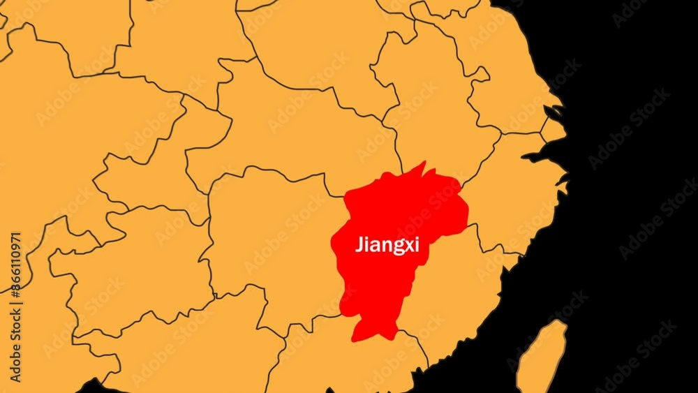 Jiangxi map animated video. Jiangxi location is highlighted on the ...