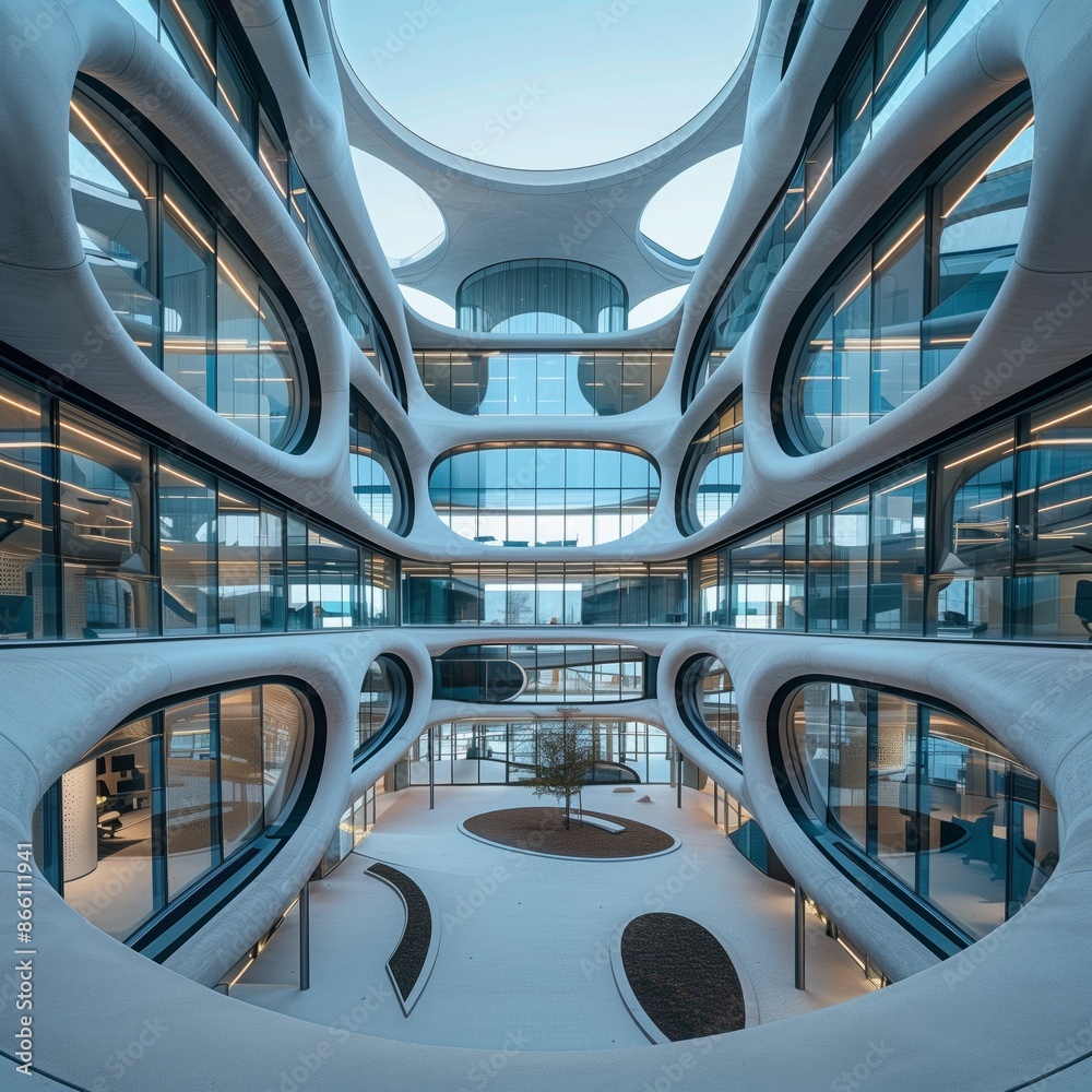 Photo of the fluid and wavy parametric architecture with circular ...