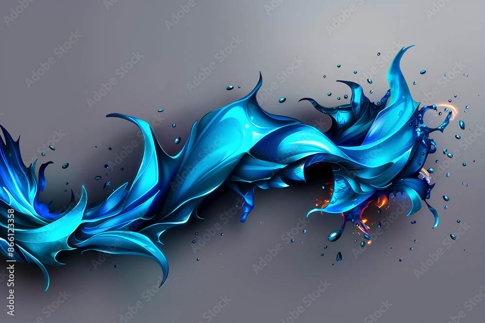 Abstract blue water splash in digital art style, vibrant blue tones ...