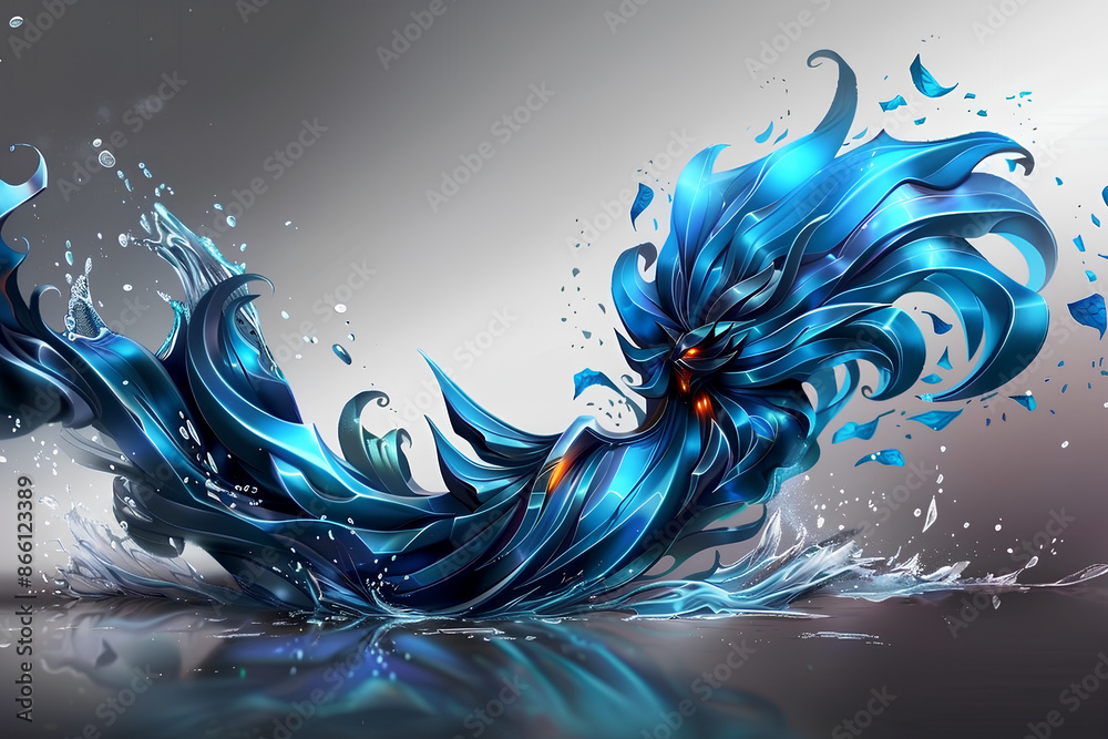 Abstract blue water splash in digital art style, vibrant blue tones ...