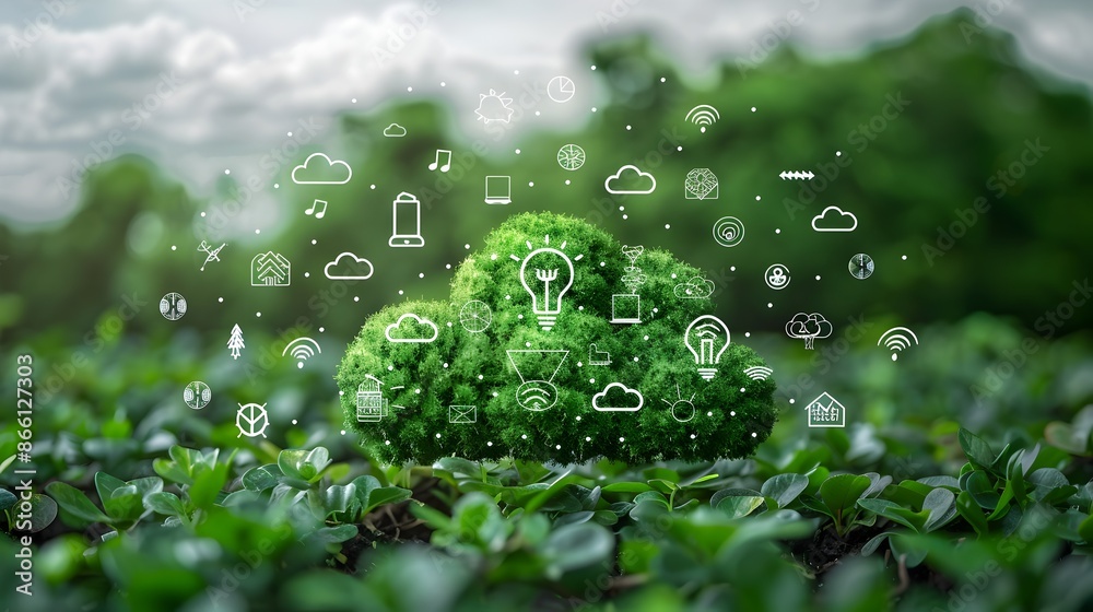 Environmental Benefits of Cloud Computing with Green Energy Icons and ...