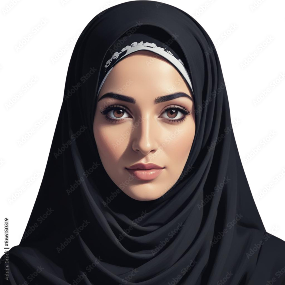 Saudi woman in hijab and traditional formal Abaya on Isolated transparent background png ...