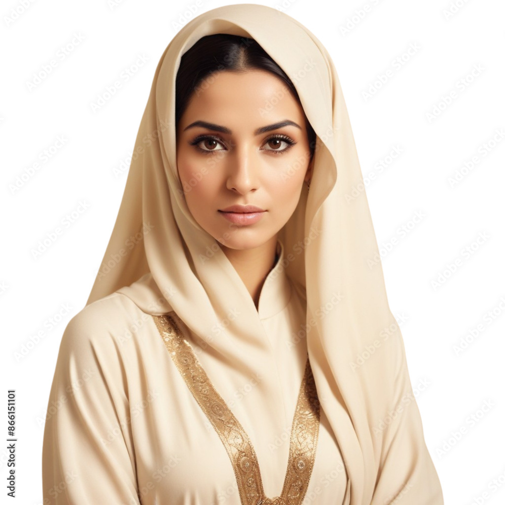 Saudi woman in hijab and traditional formal Abaya on Isolated transparent background png ...