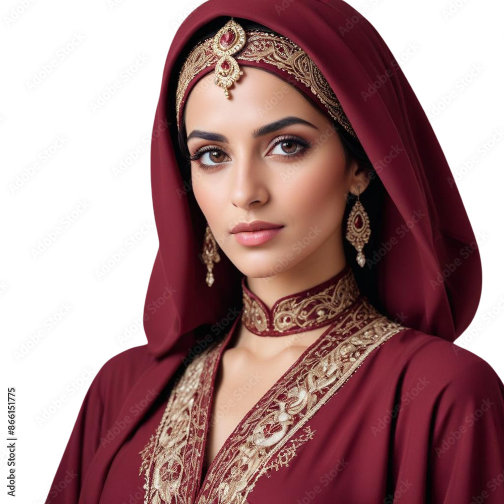 Saudi woman in hijab and traditional formal Abaya on Isolated ...