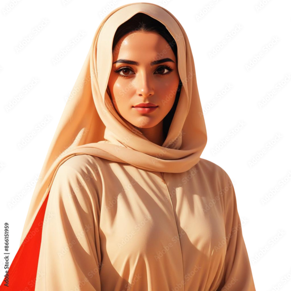 Saudi woman in hijab and traditional formal Abaya on Isolated transparent background png ...