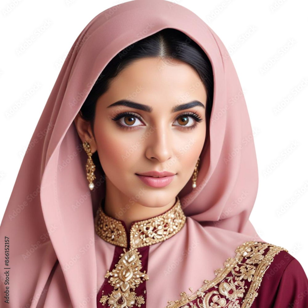 Saudi woman in hijab and traditional formal Abaya on Isolated transparent background png ...