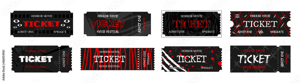 Set of invitation cards for a horror film festival. Scary movie tickets ...