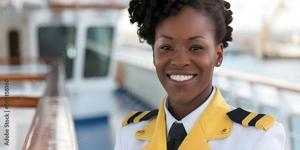 An African woman in cruise ship staff uniform serving as boat service ...