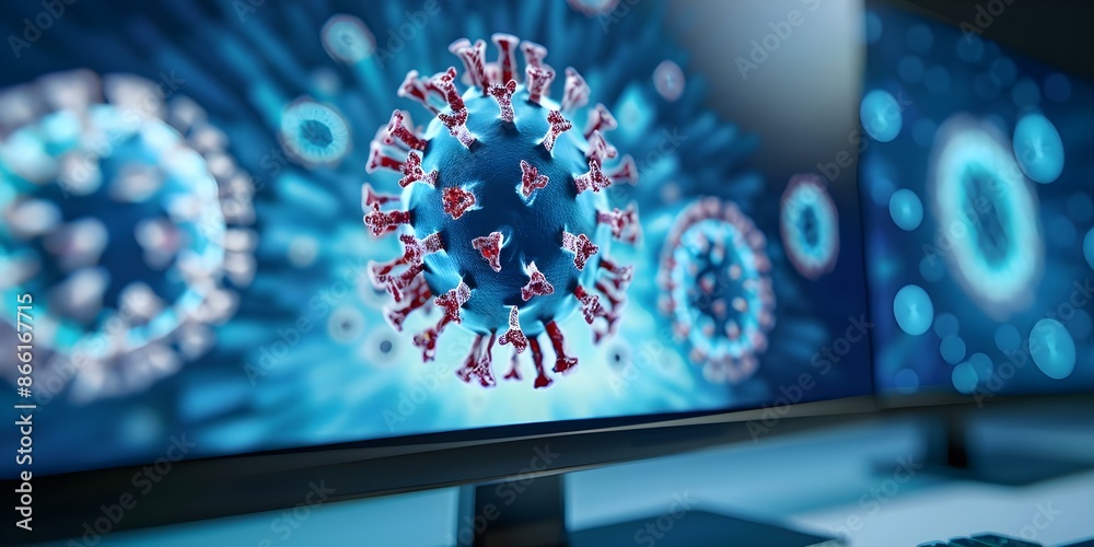Desktop monitor shows virus detected warning message using advanced ...