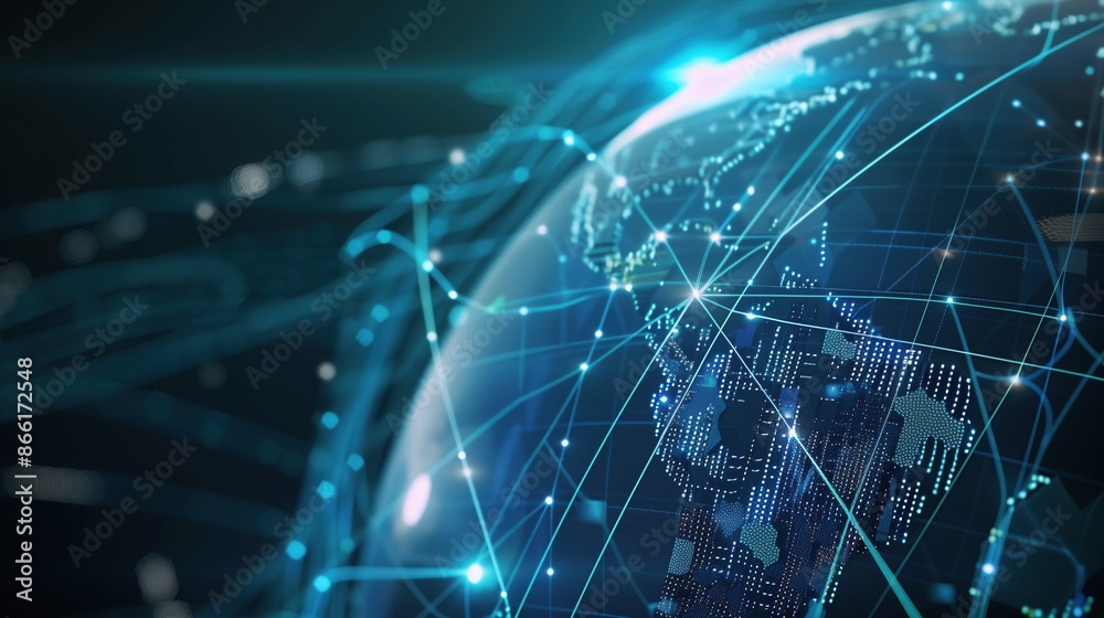 "Digital Earth with network lines and nodes, representing globalization ...