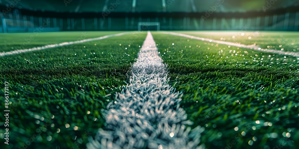 Close-Up View of Soccer Field Lines on Grass Pitch in Stadium. Concept ...