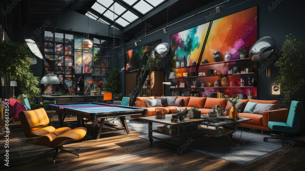 Foto de a creative agency workspace with colorful walls, whiteboards ...