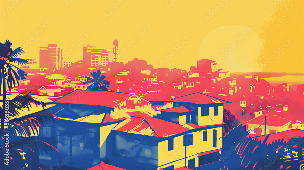 Risograph riso print travel poster, card, wallpaper or banner ...