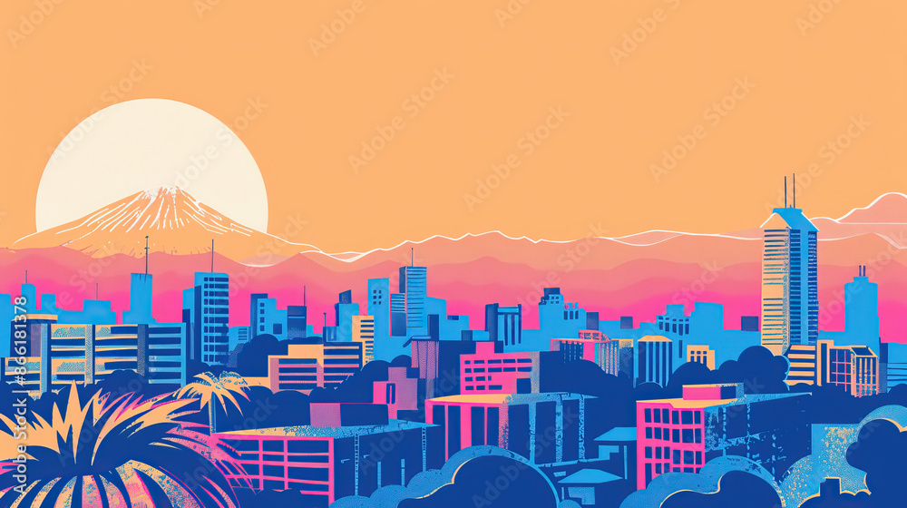 Risograph riso print travel poster, card, wallpaper or banner ...