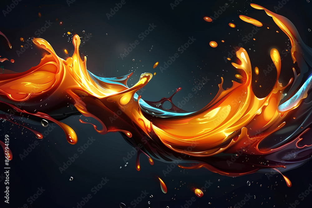 Abstract fiery liquid splash in digital art style, dark background ...