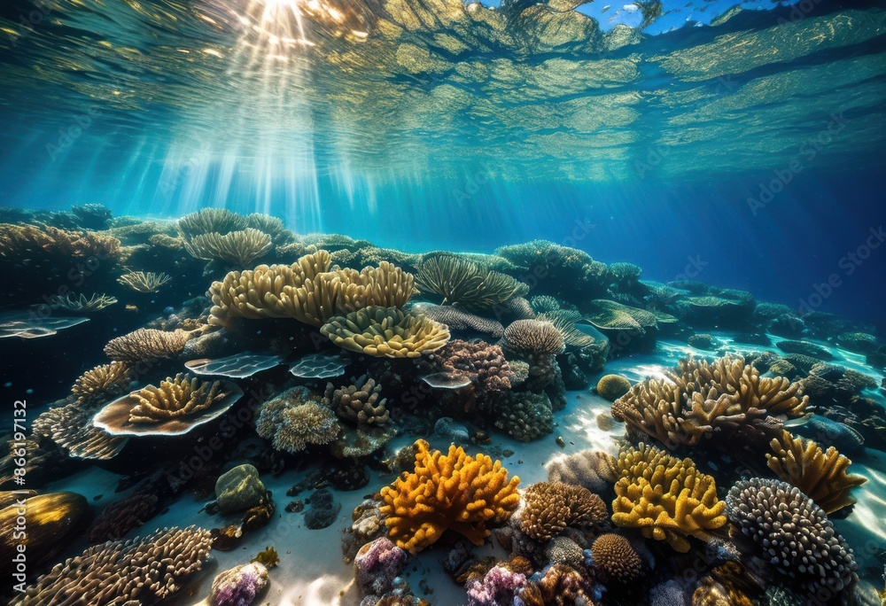 sunlight reflecting ocean floor through glass bottom boat, reflection ...