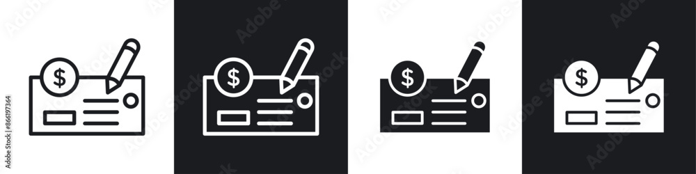Money check icon set.payment pay paper cheque vector symbol. salary ...