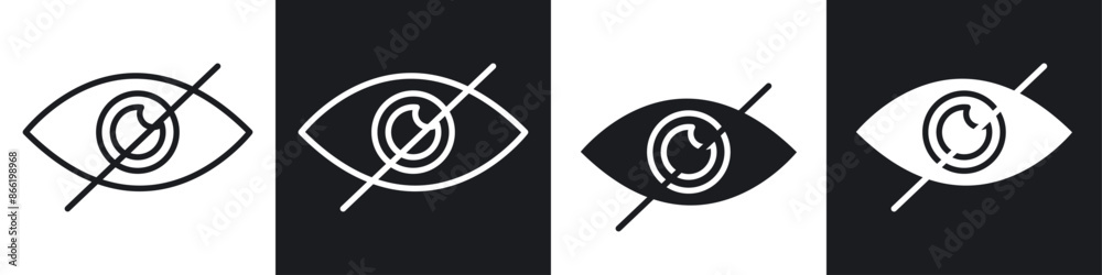 Eye crossed icon set. blind view vector symbol. hidden content ...