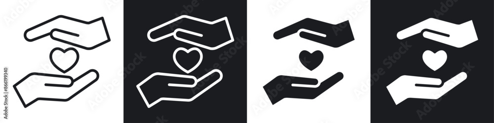 Hand holding heart icon set. save and care life vector symbol. giving ...