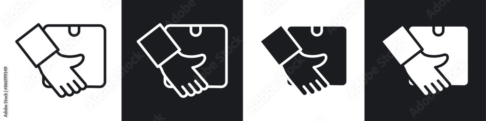 Hand holding box icon set. parcel home delivery vector symbol. give ...
